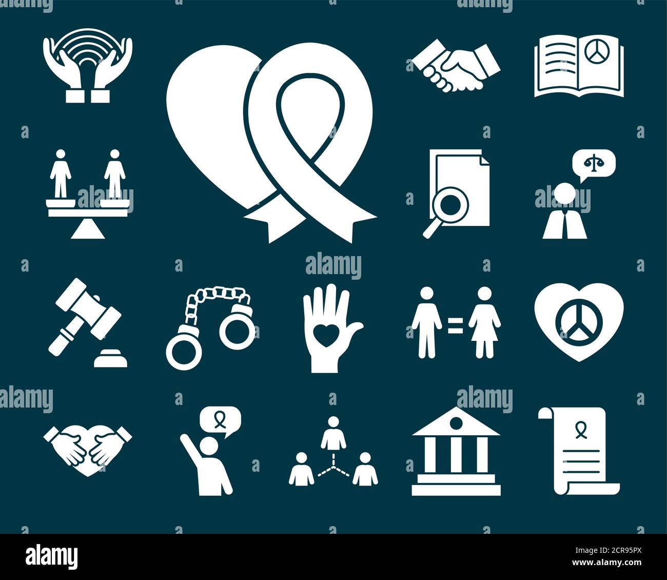 heart and human rights icon set over white background, silhouette style ...