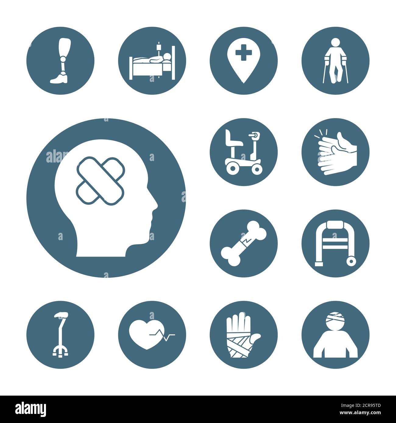 icon set of disabilities and pictogram head over white background ...