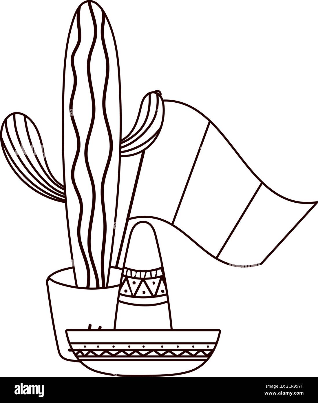 mexican independence day, potted cactus hat and flag, celebrated on ...