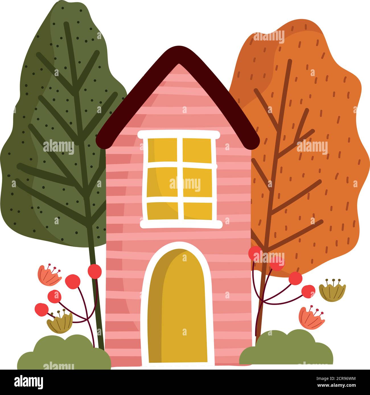 countryside house trees leaves nature isolated design white background ...