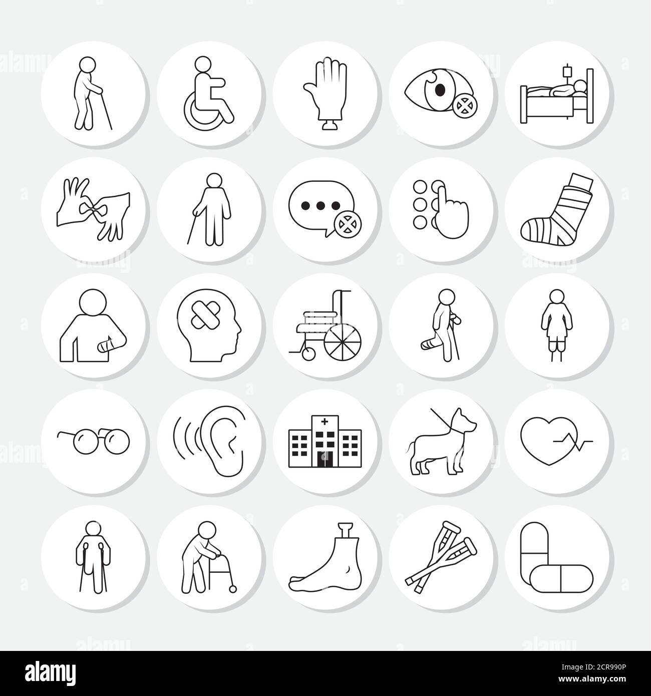 human hand and disabilities icon set over white background, line style ...