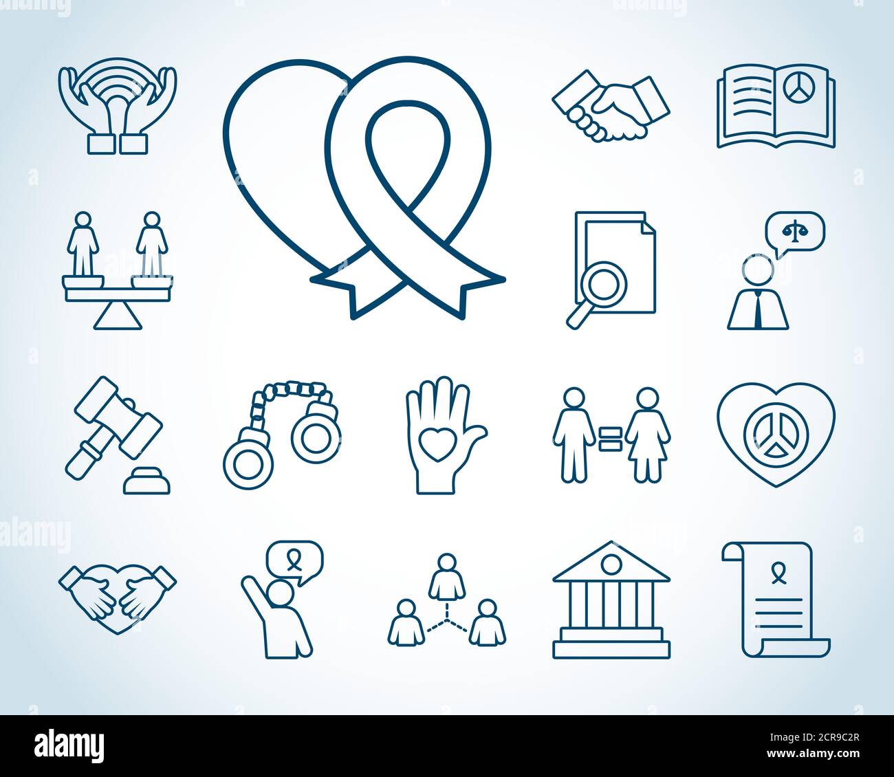 heart and human rights icon set over white background, line style ...