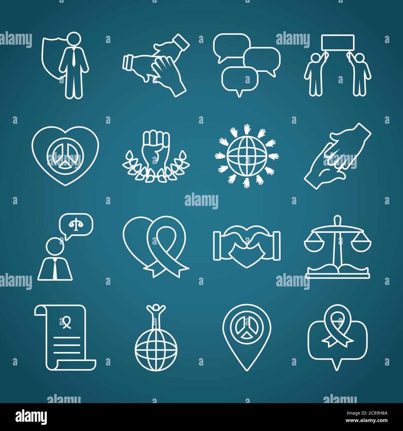 icon set of human rights and hands over blue background, line style ...