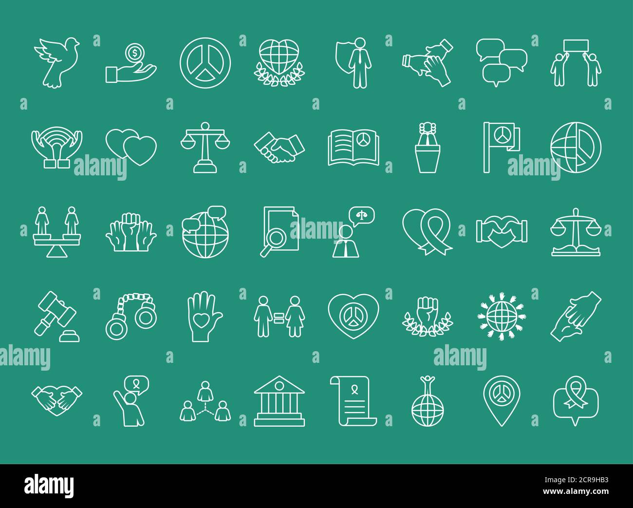 icon set of human rights over green background, line style, vector ...