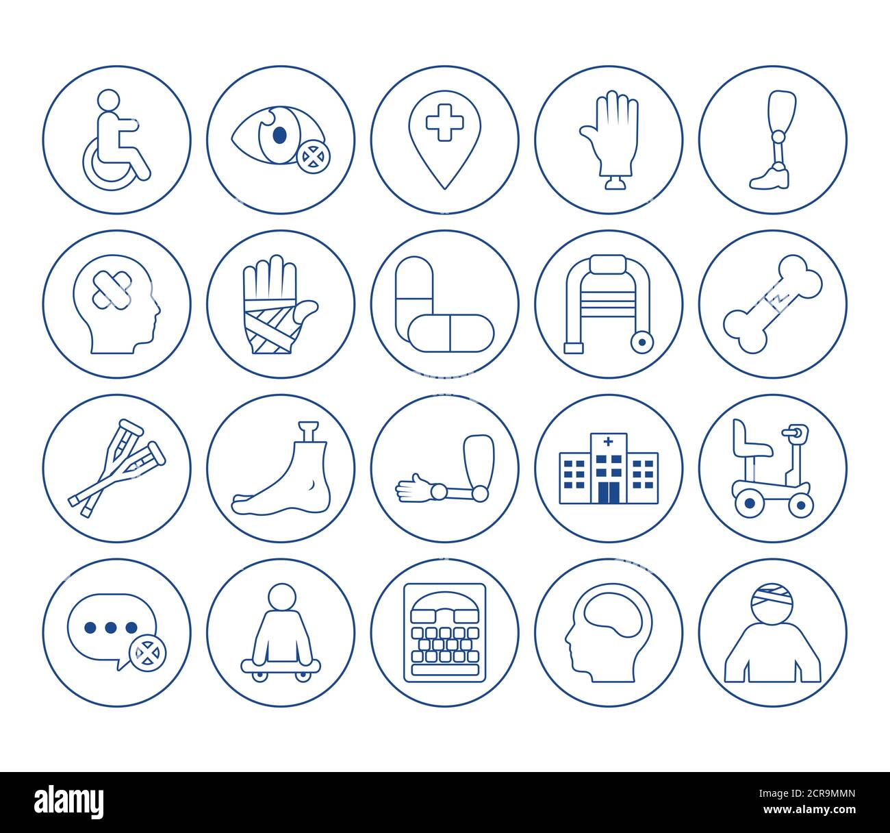 hand with bandages and disabilities icon set over white background ...
