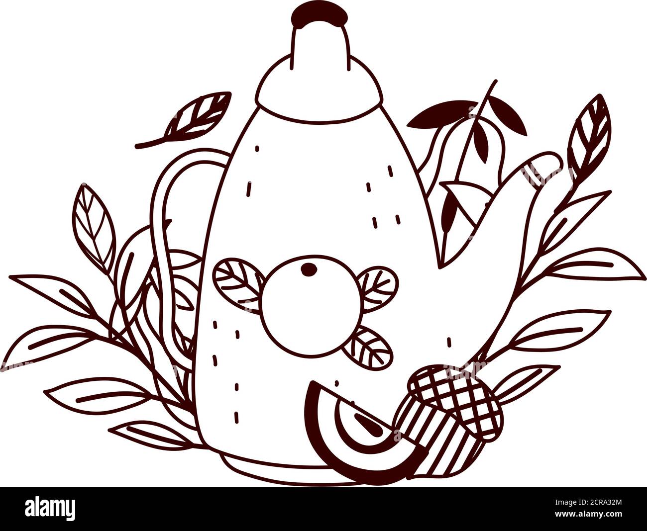 autumn teapot apple acorn leaves isolated design white background ...