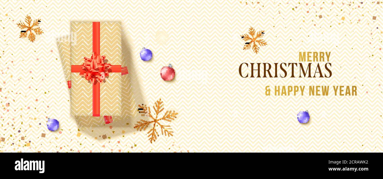 Christmas banner with stack of gift boxes. Xmas background and wrapping ...