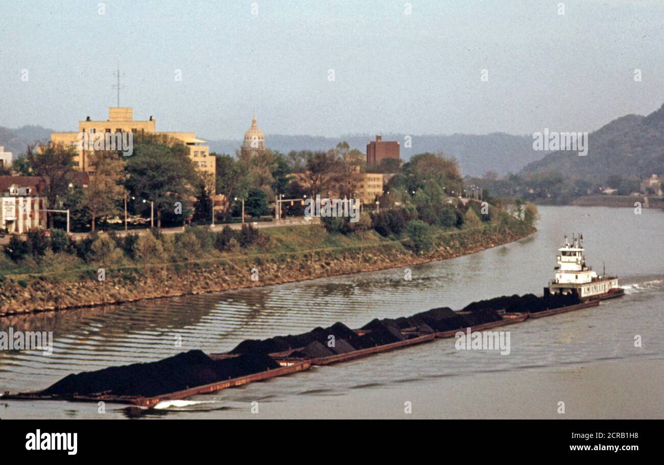 Four Coal Barges Are Pushed Along the Kanawha River at Charleston, West ...