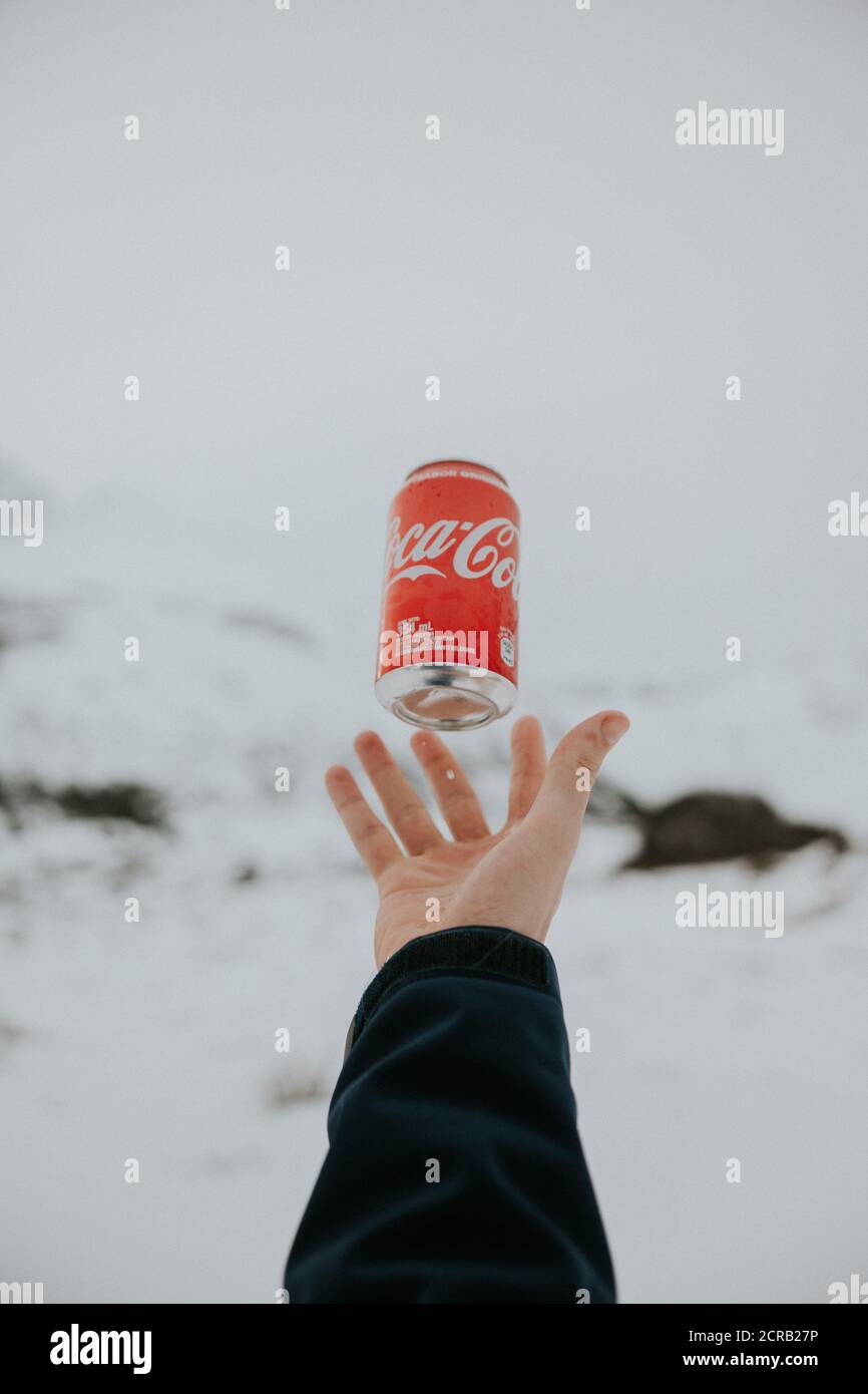 Coca Cola in the snow mountains Stock Photo - Alamy
