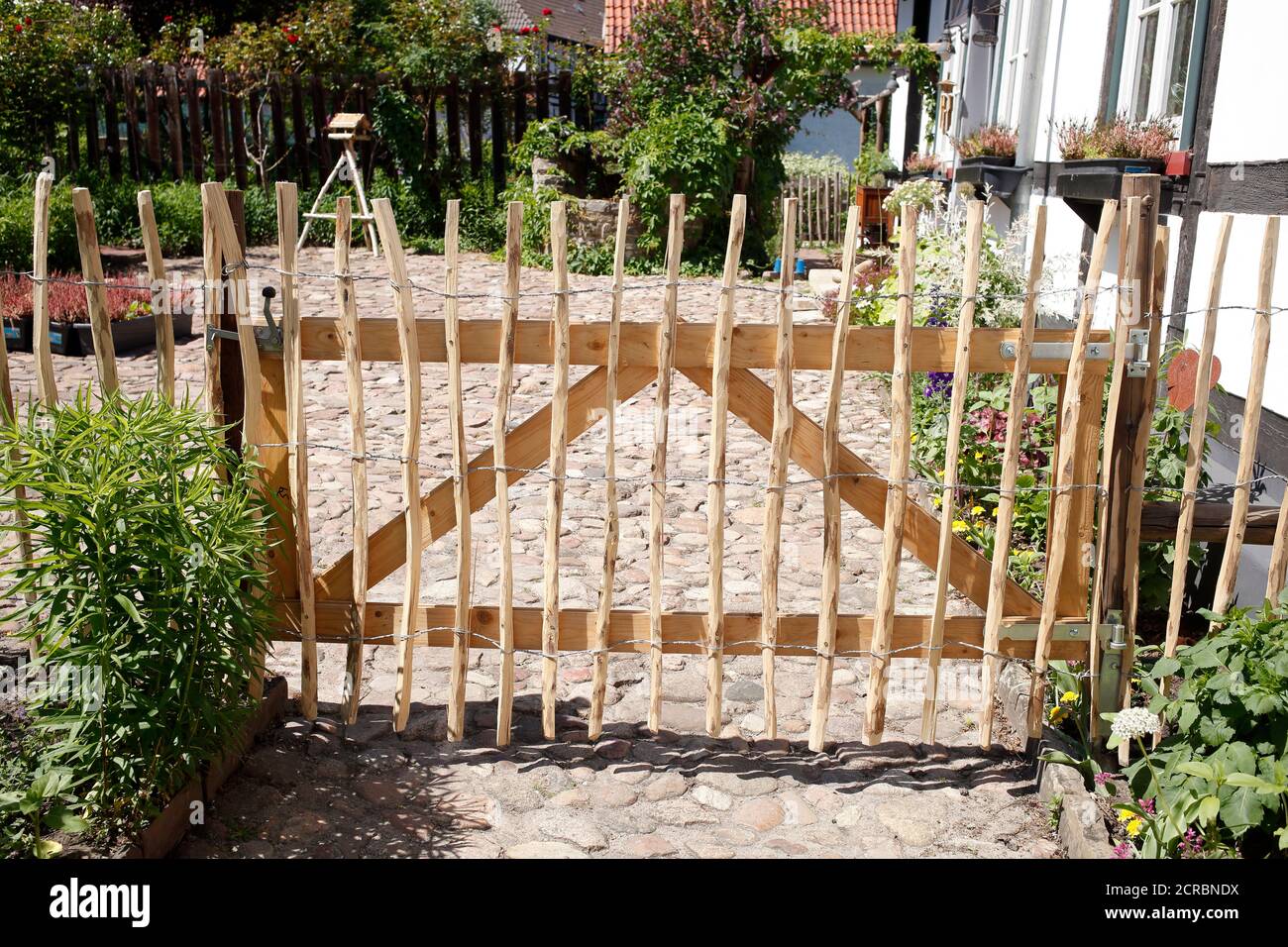 Wooden garden fence, Stemwede, North Rhine-Westphalia, Germany, Europe ...