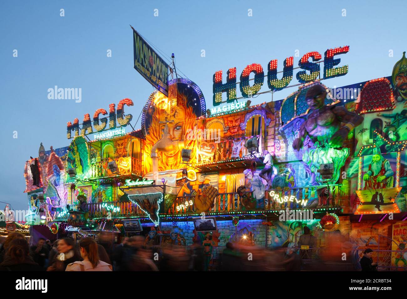 Amusement ride on the Bremer Freimarkt at dusk, Bremen, Germany, Europe ...