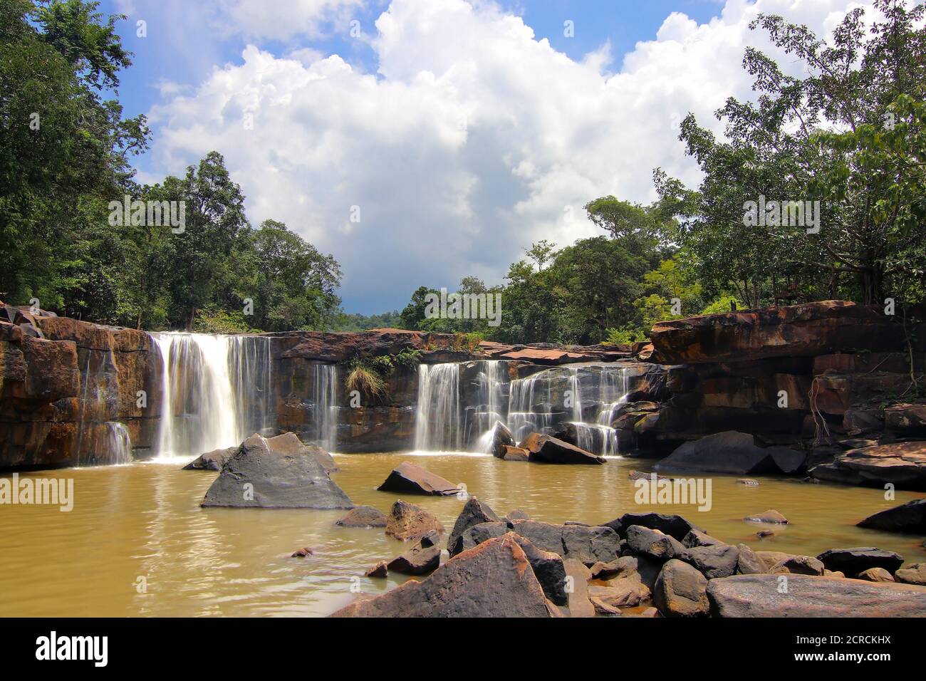 landscape photo, waterfall in forest with beautiful sky background ...
