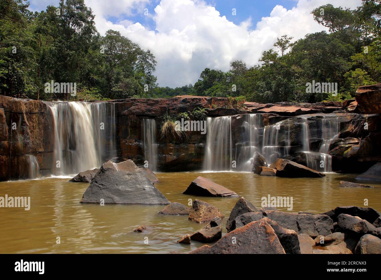 landscape photo, waterfall in forest with beautiful sky background ...