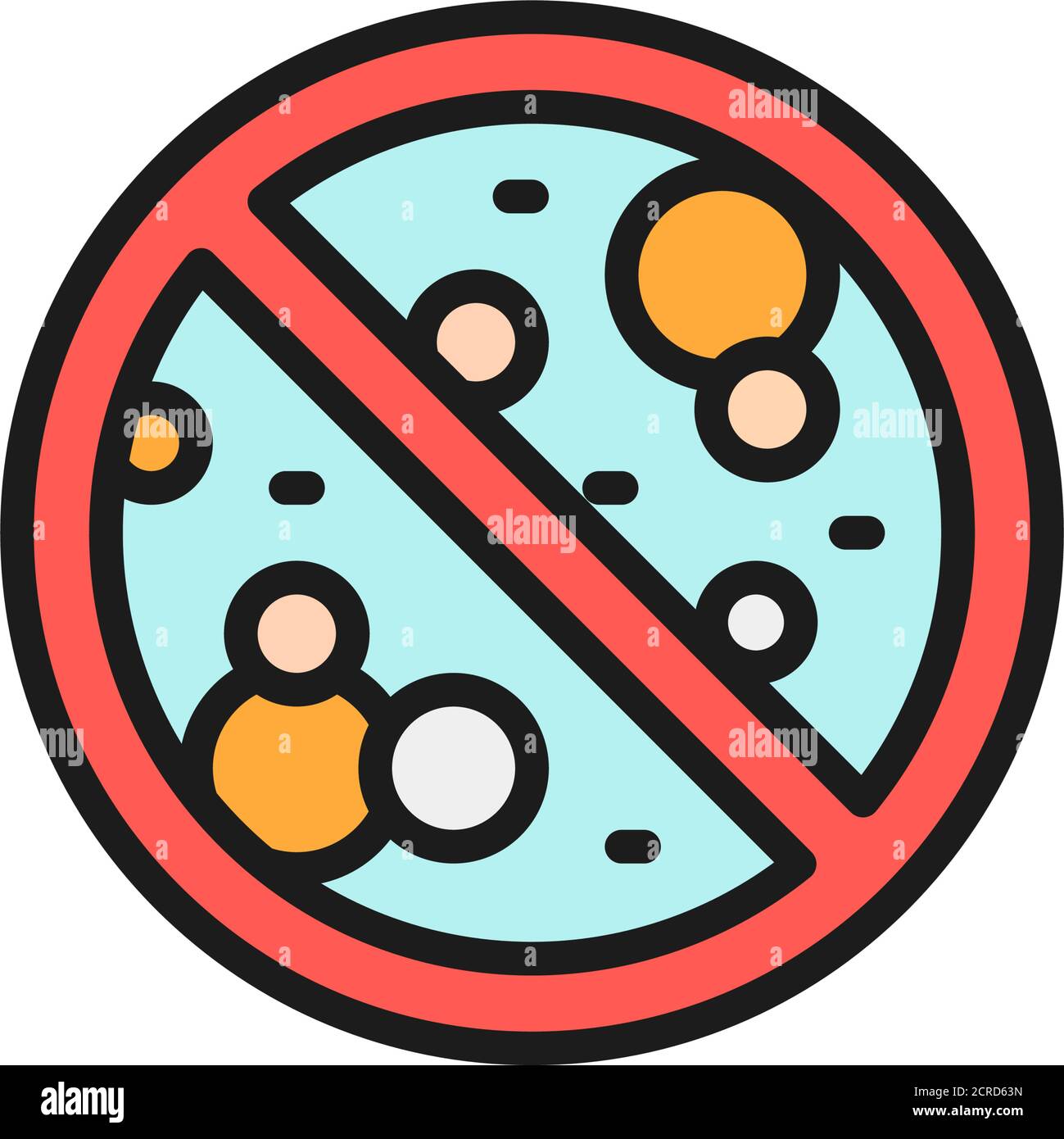 Forbidden sign with microbes, antibacterial, no bacteria flat color ...