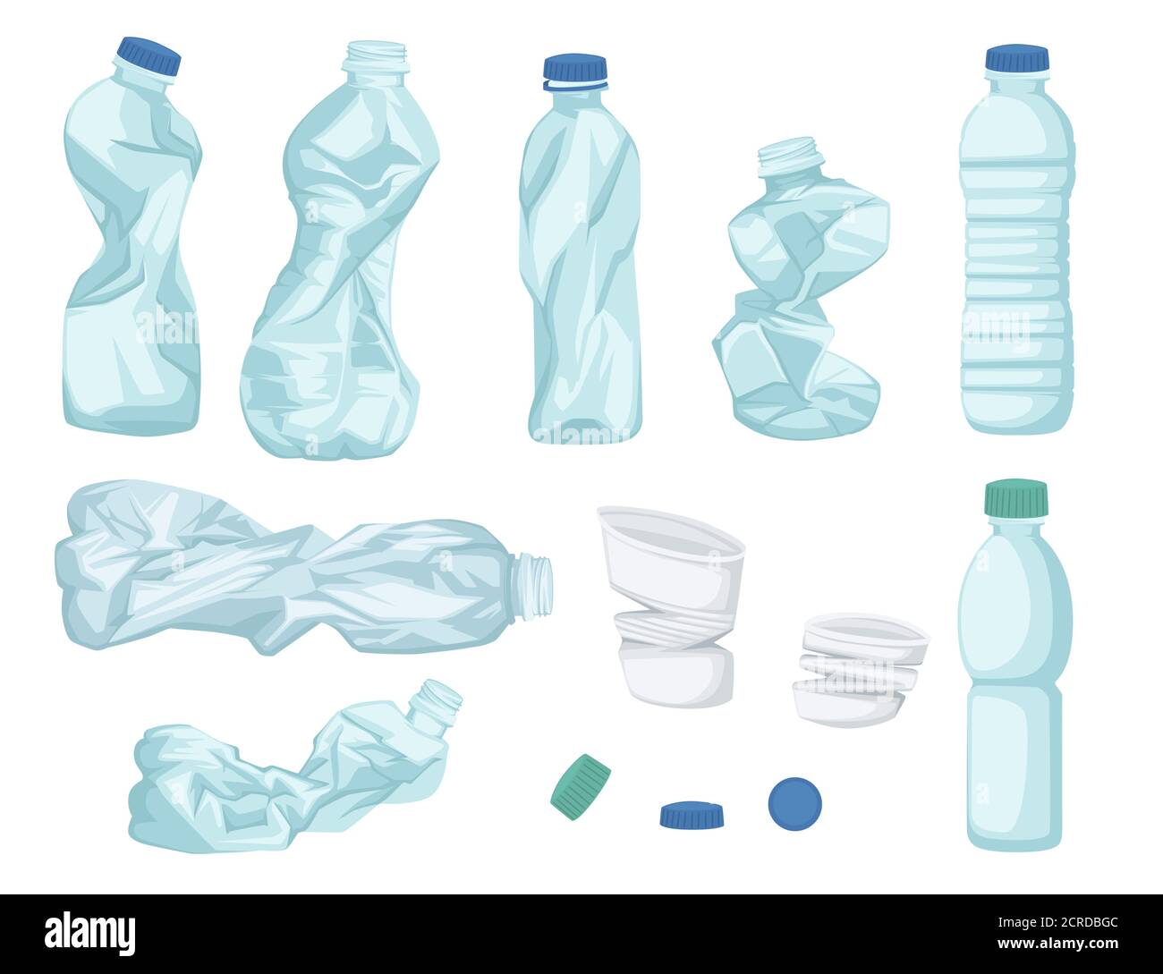 Plastic water bottle waste set of different bottle garbage transparent ...