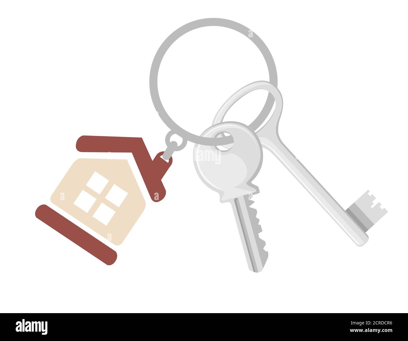 Silver key on ring with keychain house keys flat vector illustration on ...