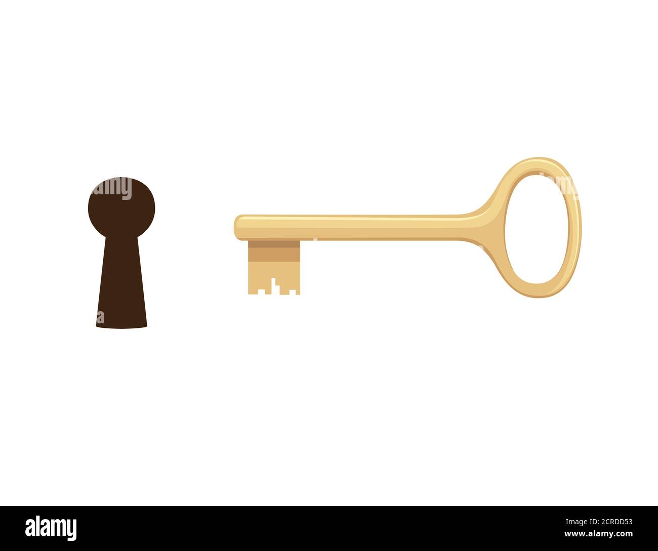 Keyhole with golden key flat vector illustration on white background ...