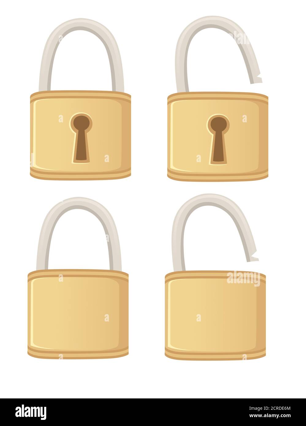 Closed and open lock classic metal lock with golden color flat vector ...