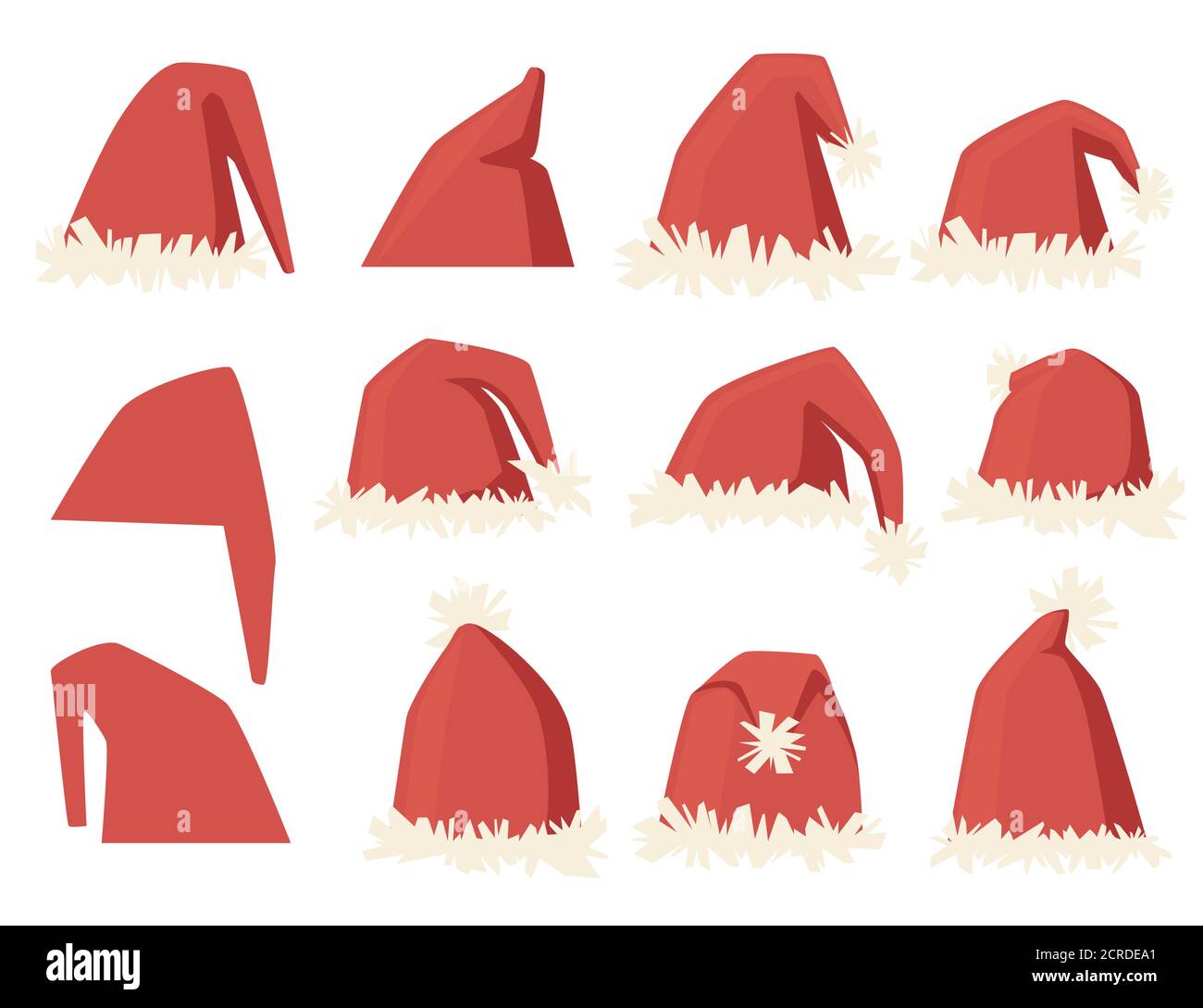 Set of Christmas warm red traditional santa style hat flat vector ...