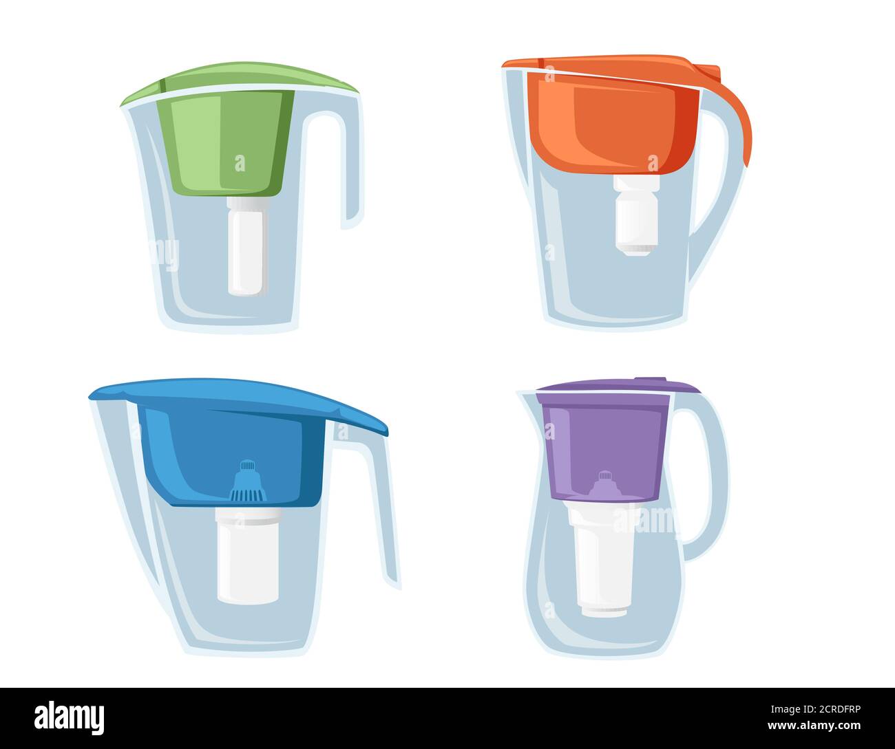 Set of plastic transparent water jug with replaceable water filter flat ...