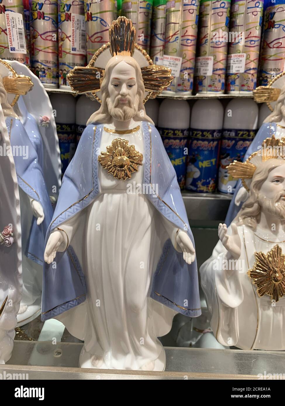 Vertical closeup of small decorative statues of Jesus Christ Stock ...