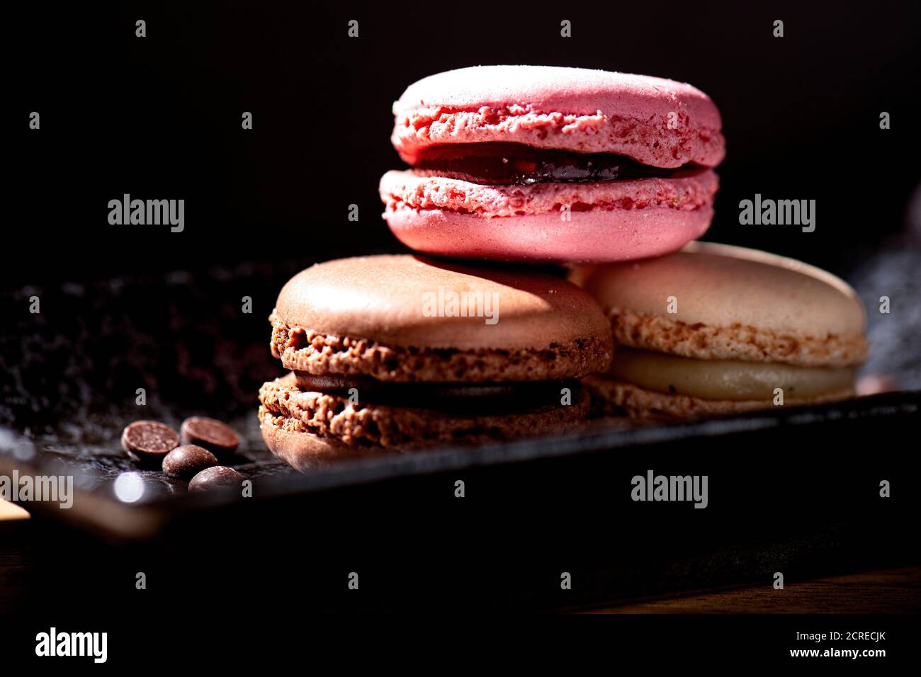 Colourful macaroons. Detailed closeup food macro background Stock Photo ...