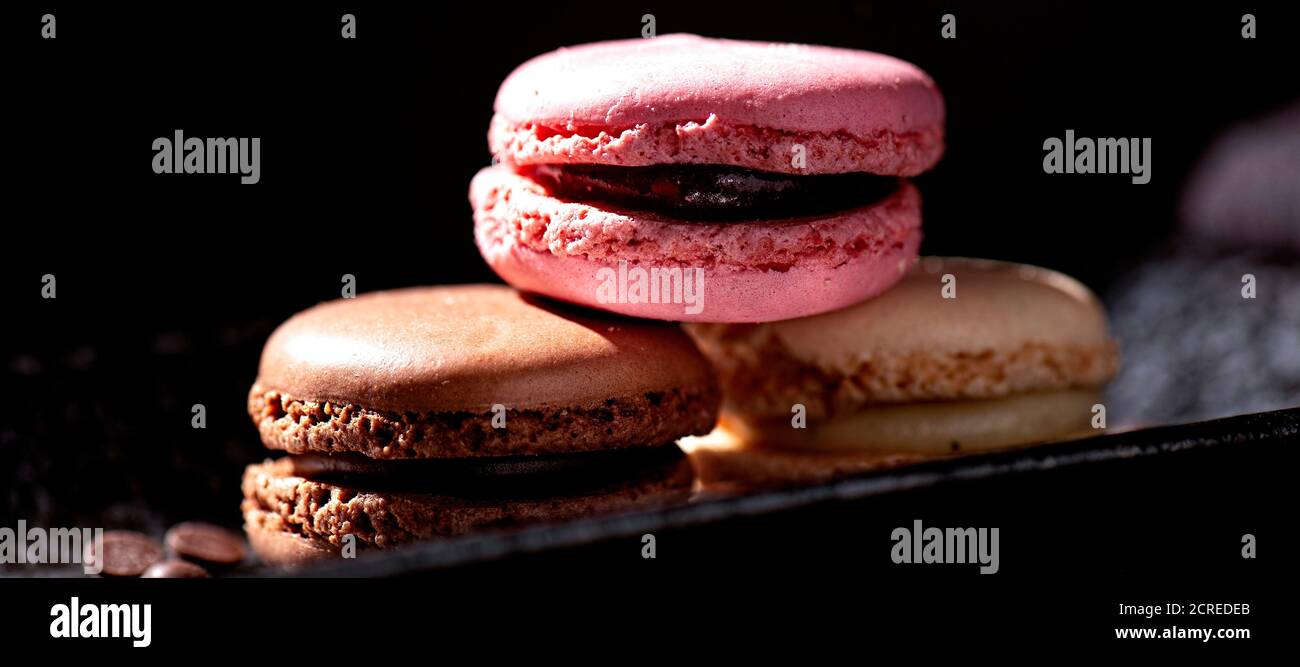 Colourful macaroons. Detailed closeup food macro background Stock Photo ...
