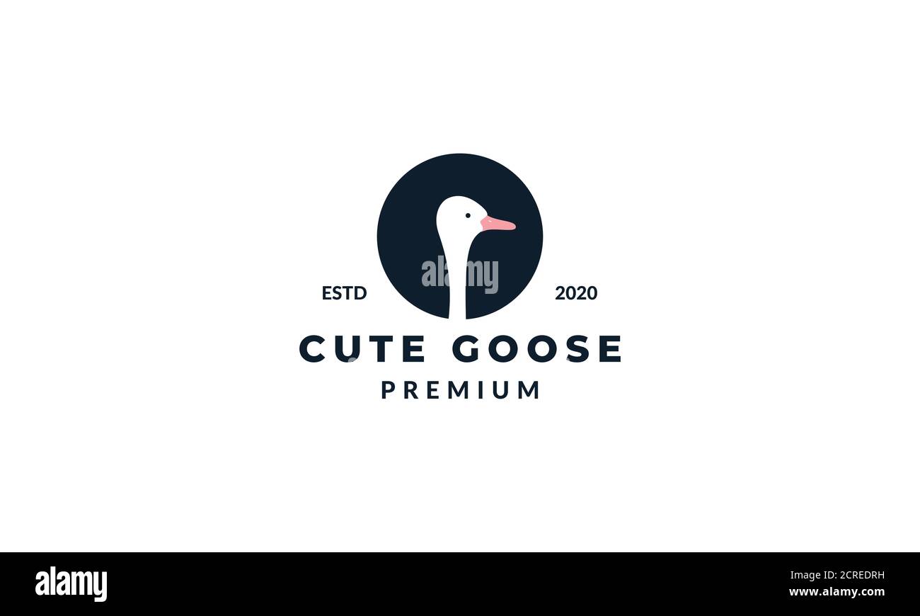 Goose Or Duck Or Swan Head Silhouette On Circle Logo Design Stock