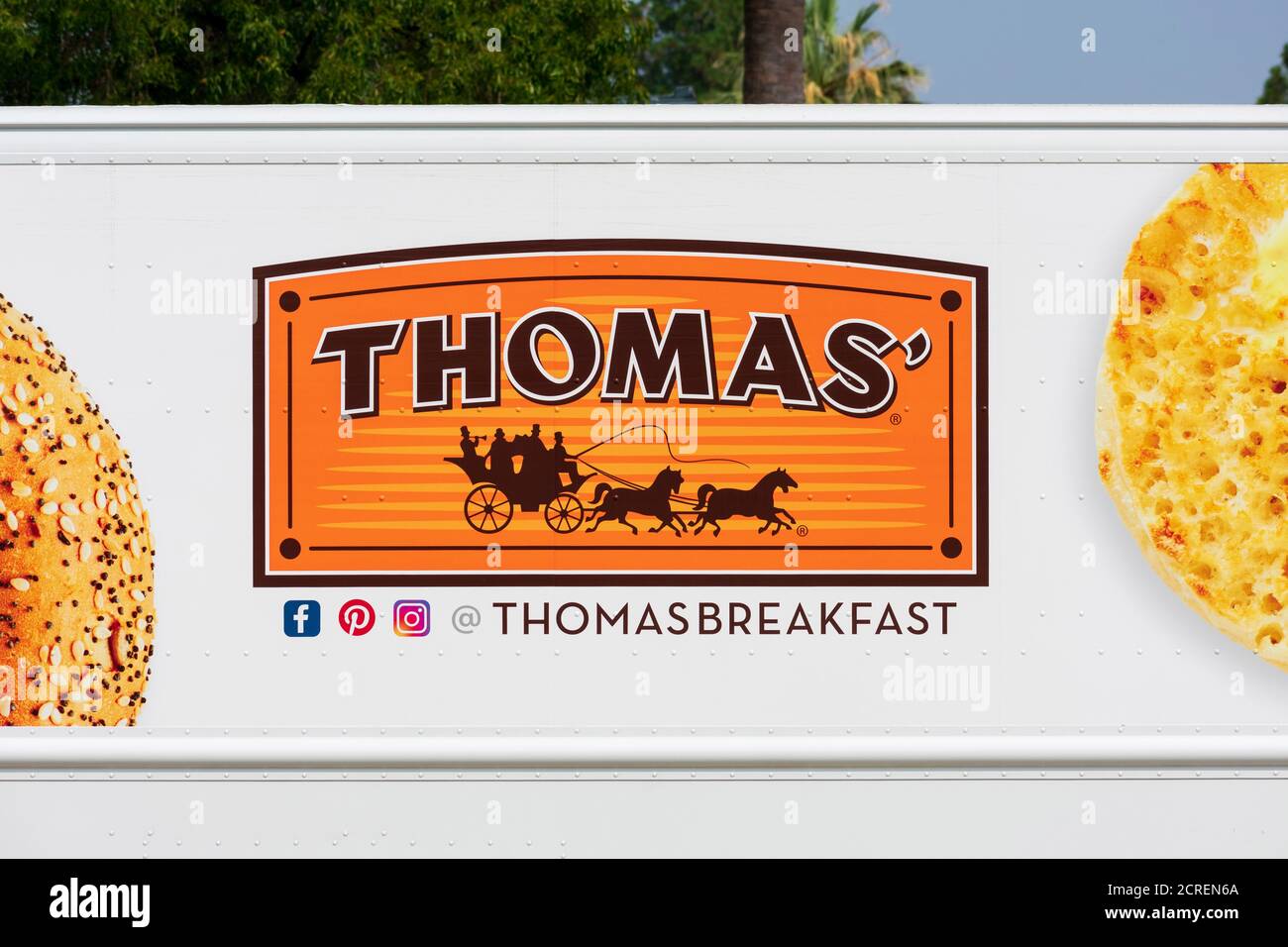 Thomas sign and logon on side of truck with English muffins and bagels ...
