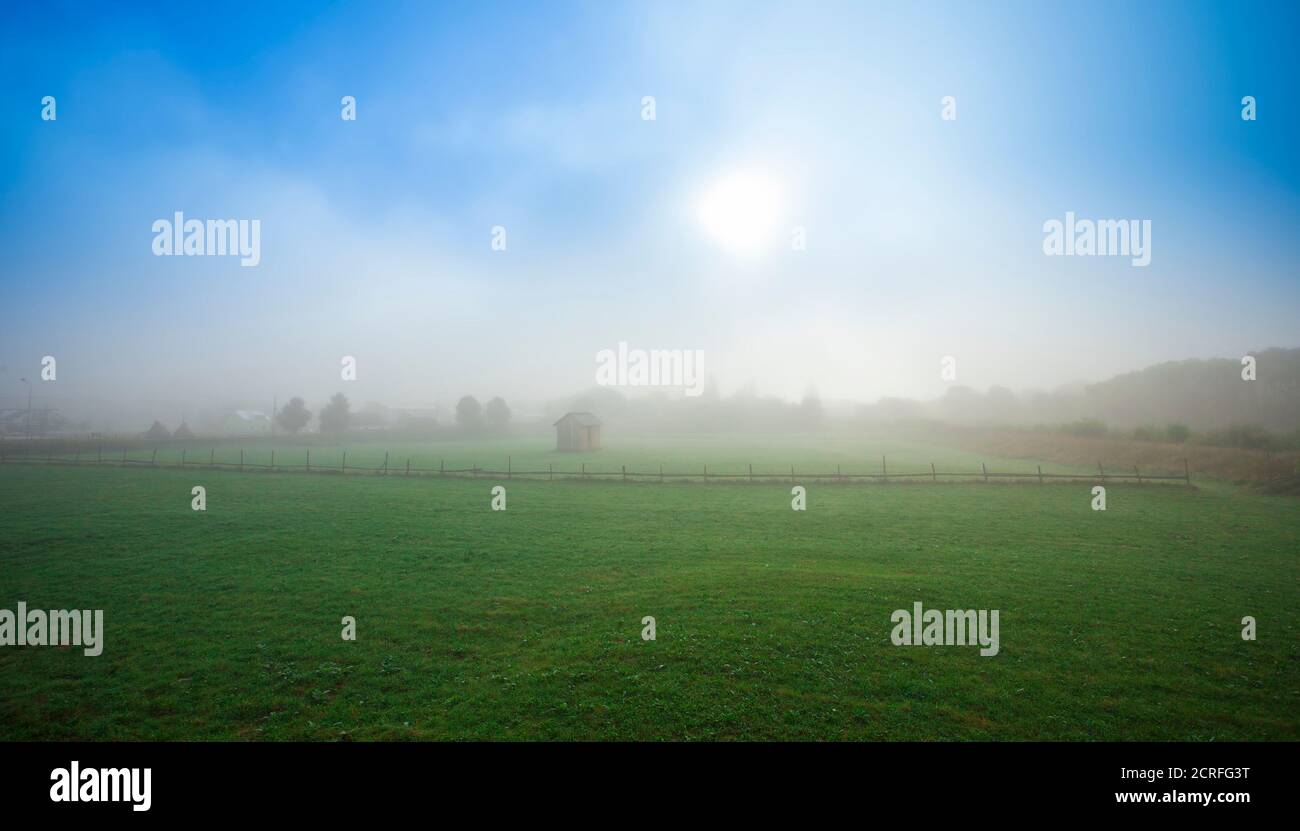 mystic autumn morning in the field Stock Photo - Alamy