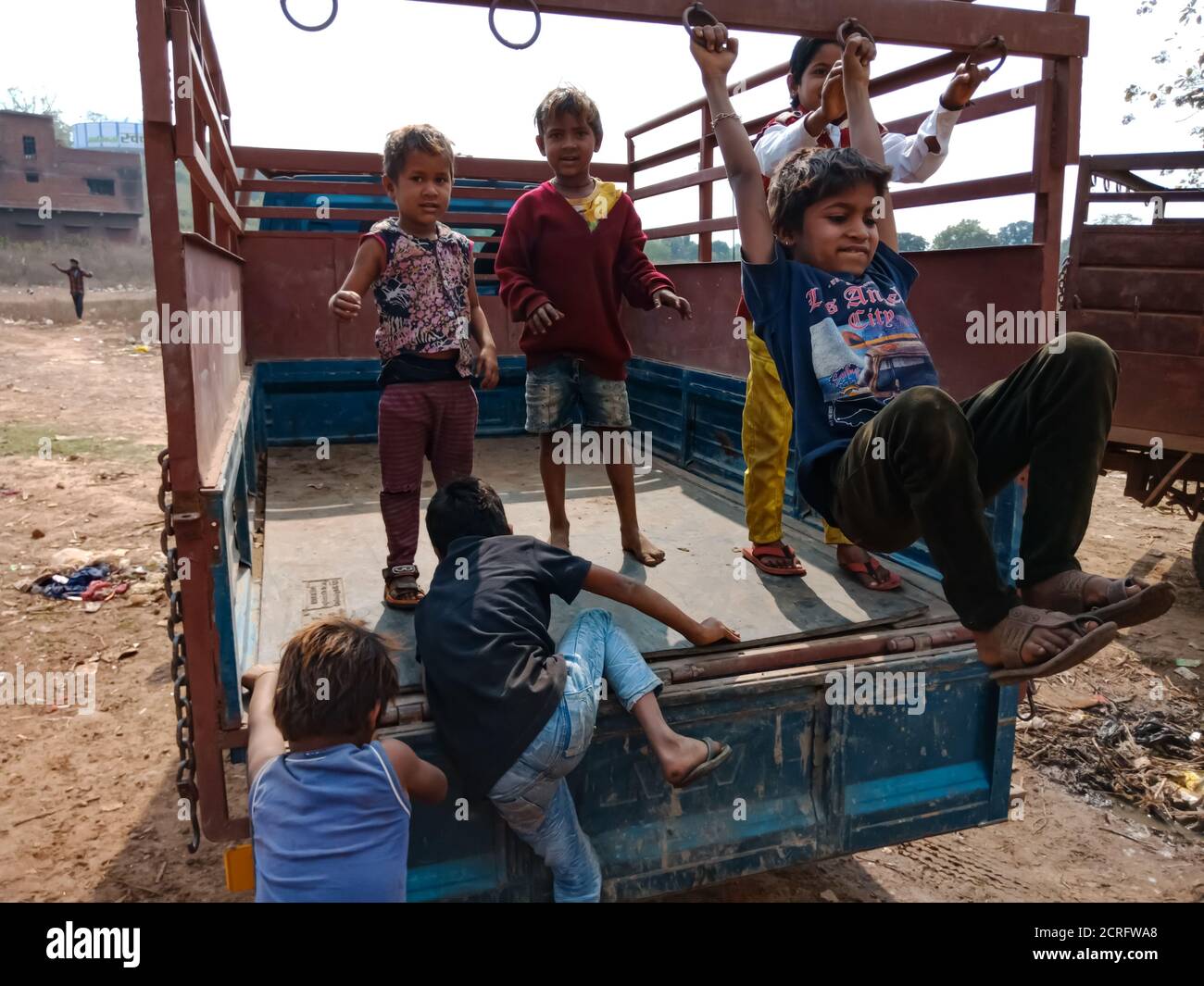 DISTRICT KATNI, INDIA - JANUARY 29, 2020: Indian village poor kids ...