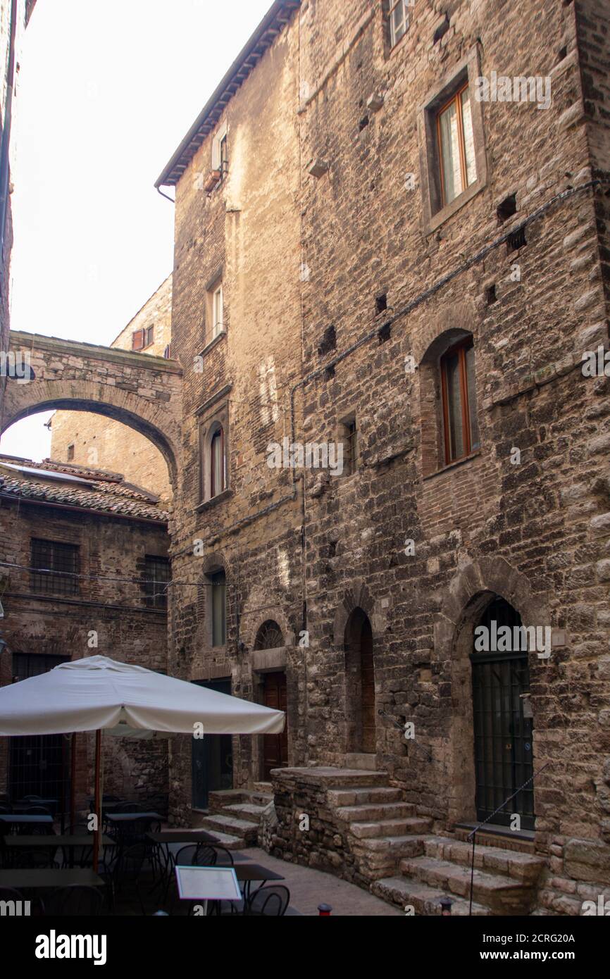 Medieval architectures in the historical center of Perugia, Italy Stock ...