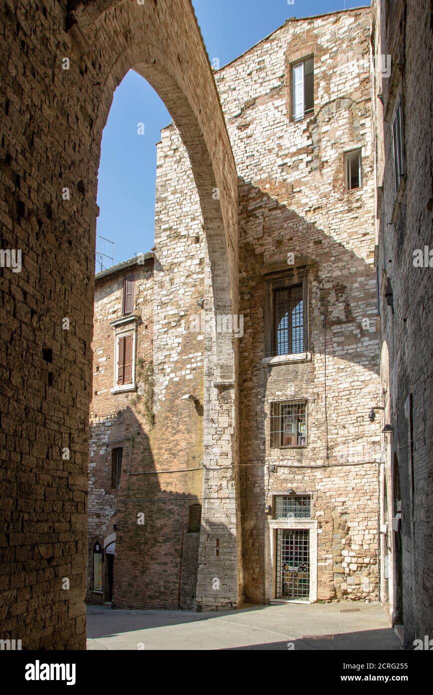 Medieval architectures in the historical center of Perugia, Italy Stock ...