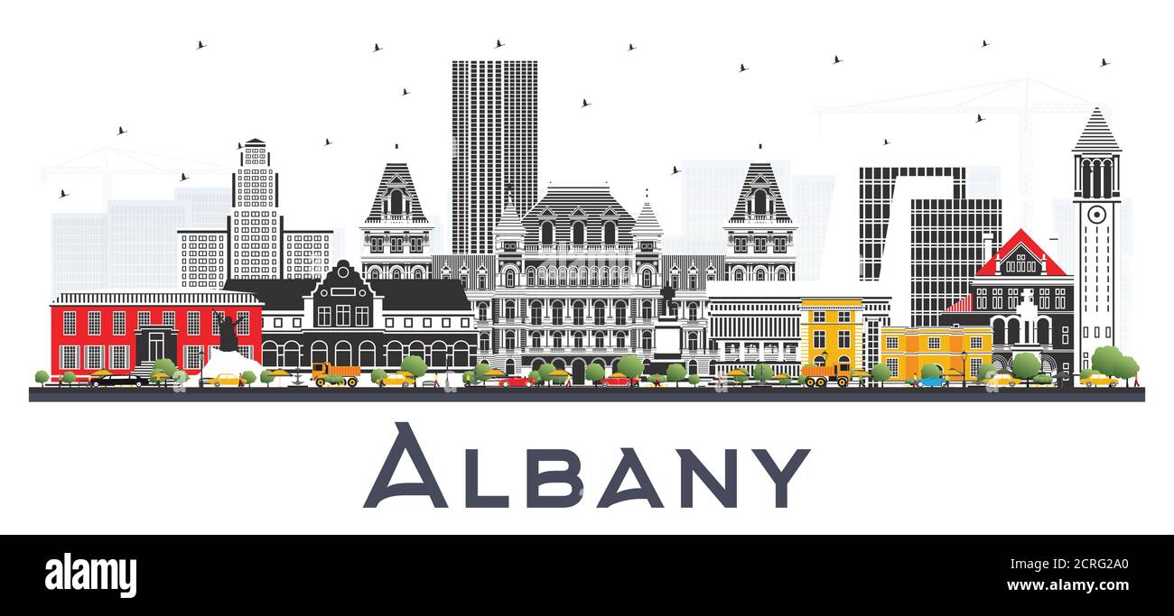 Albany New York City Skyline with Color Buildings Isolated on White ...