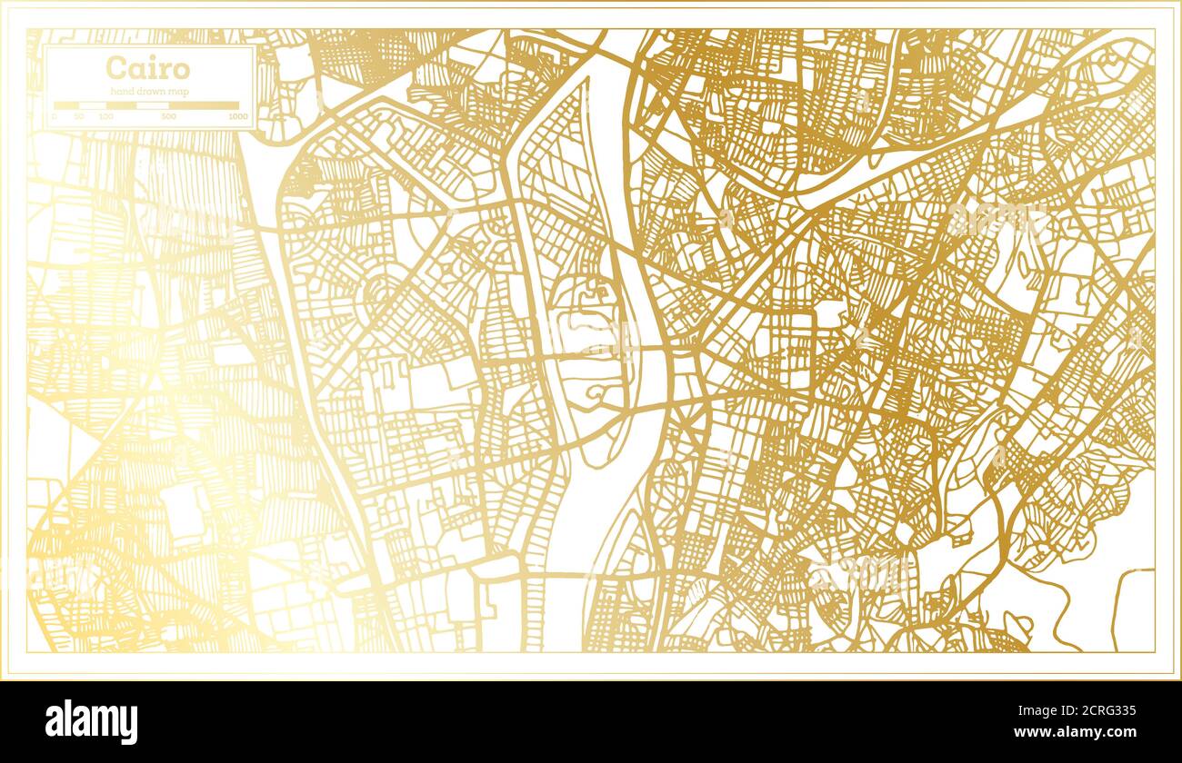 Cairo Egypt City Map in Retro Style in Golden Color. Outline Map ...