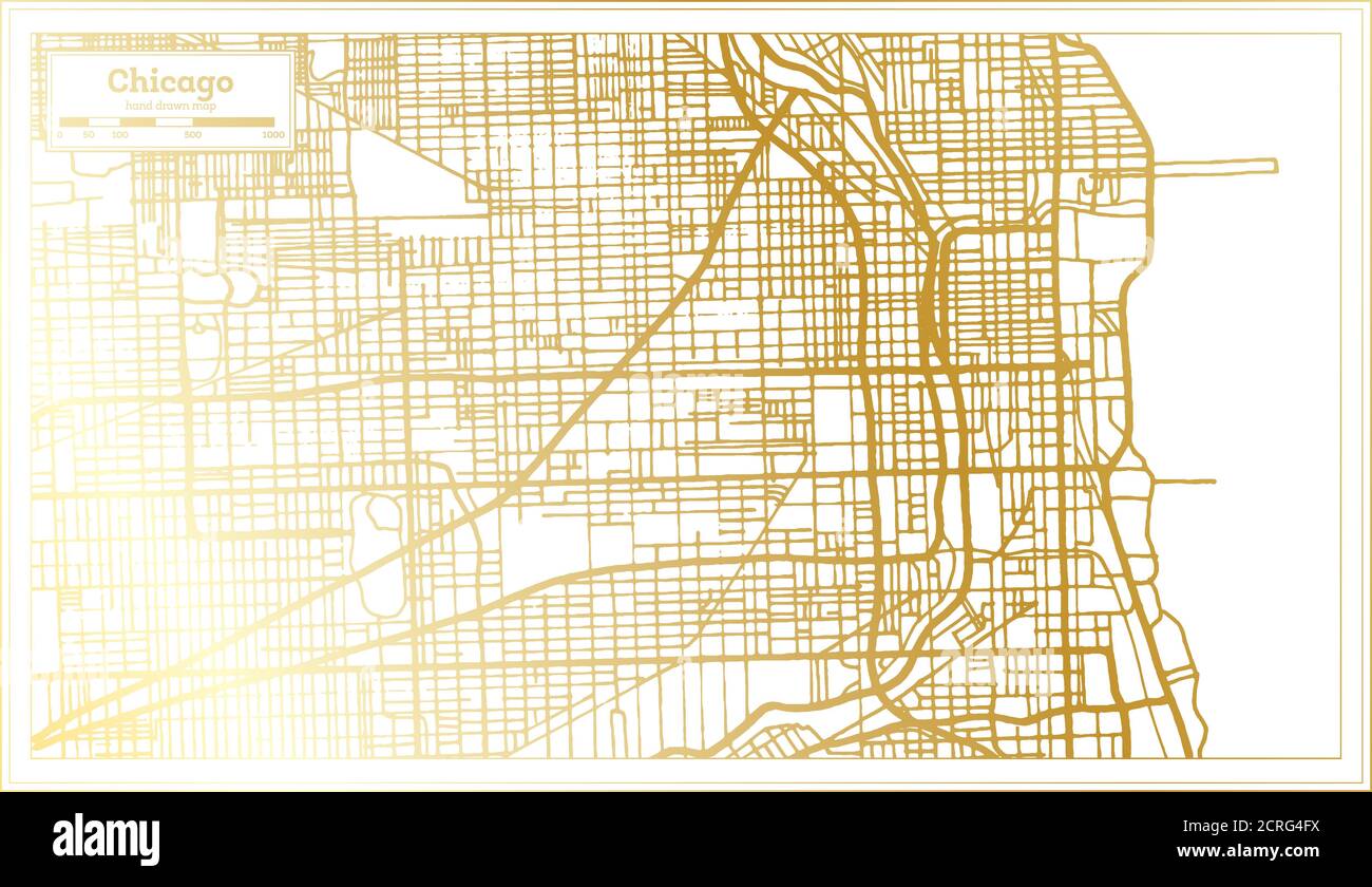 Chicago Illinois City Map in Retro Style in Golden Color. Outline Map ...