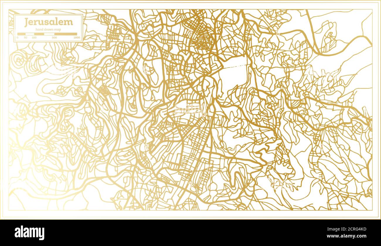 Jerusalem Israel City Map in Retro Style in Golden Color. Outline Map ...