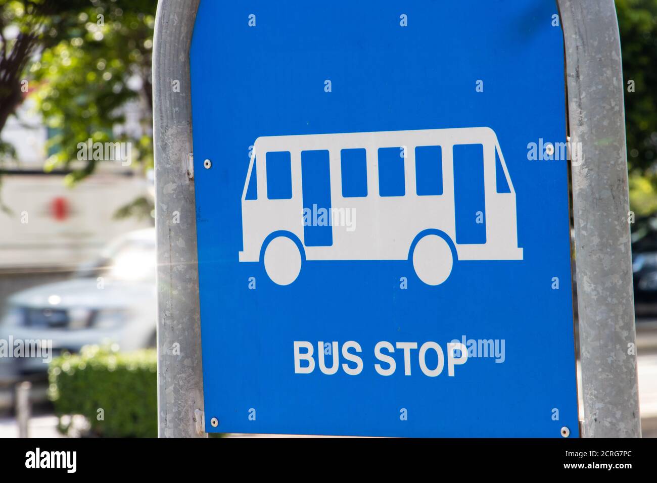 Blue metal sign bus stop hi-res stock photography and images - Alamy