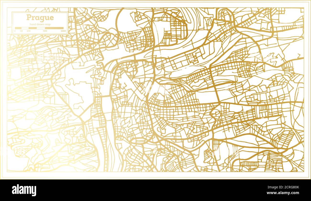 Prague Czech Republic City Map in Retro Style in Golden Color. Outline ...