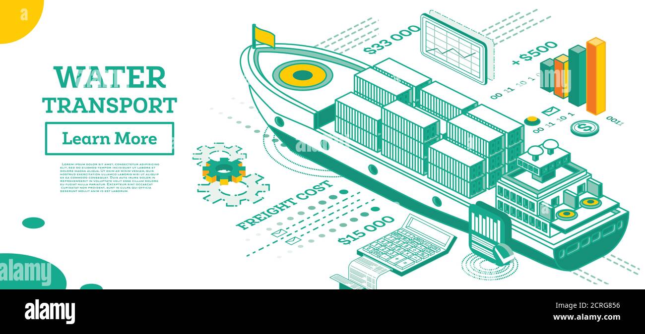 Cargo Ship Container. Isometric Commercial Water Transport. Vector ...