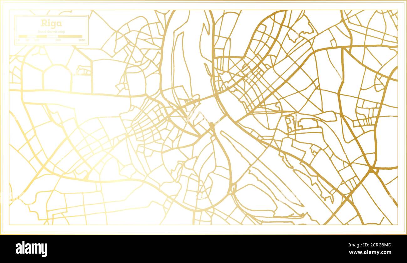 Riga Latvia City Map in Retro Style in Golden Color. Outline Map ...