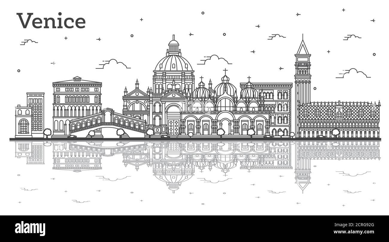 Outline Venice Italy City Skyline with Historic Buildings and ...