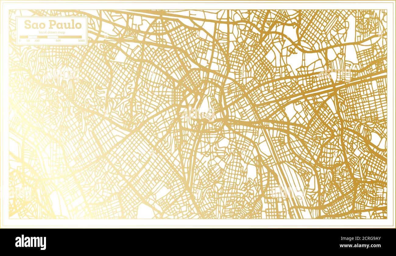 Sao Paulo Brazil City Map in Retro Style in Golden Color. Outline Map ...