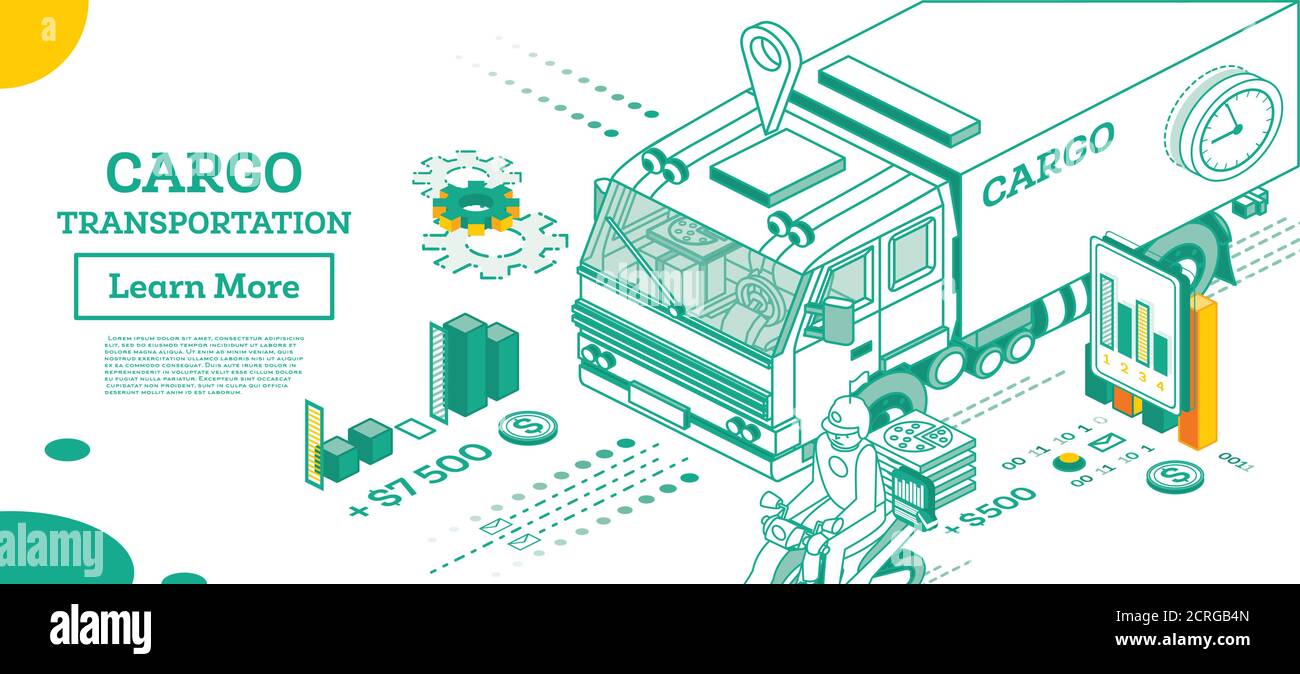 Cargo Truck Transportation. Isometric Commercial Transport. Vector ...