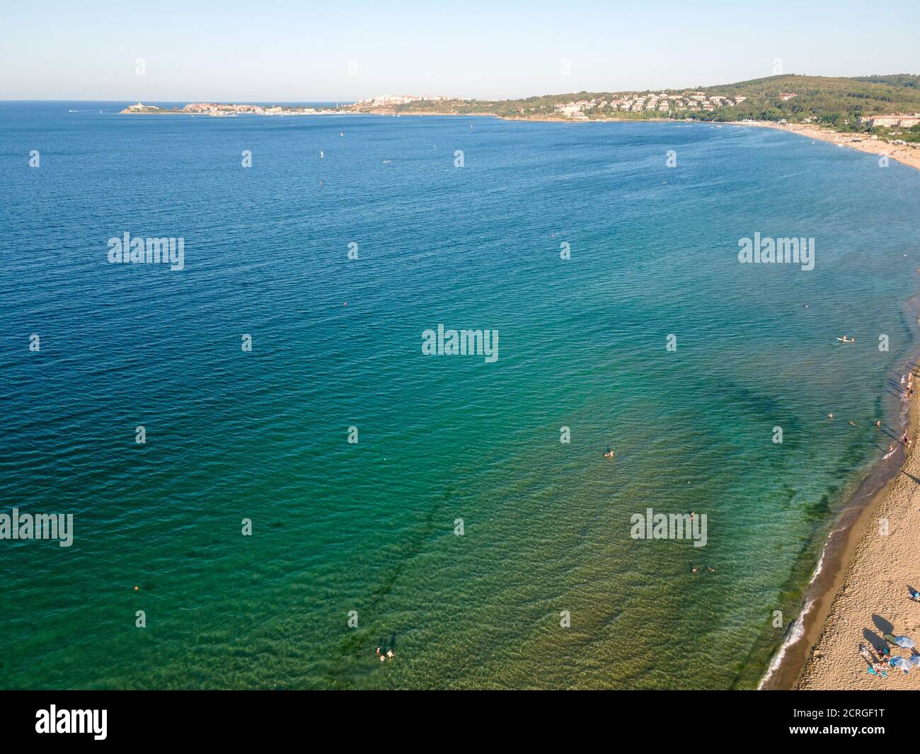 Aerial view of Gradina (Garden) Beach near town of Sozopol, Burgas ...