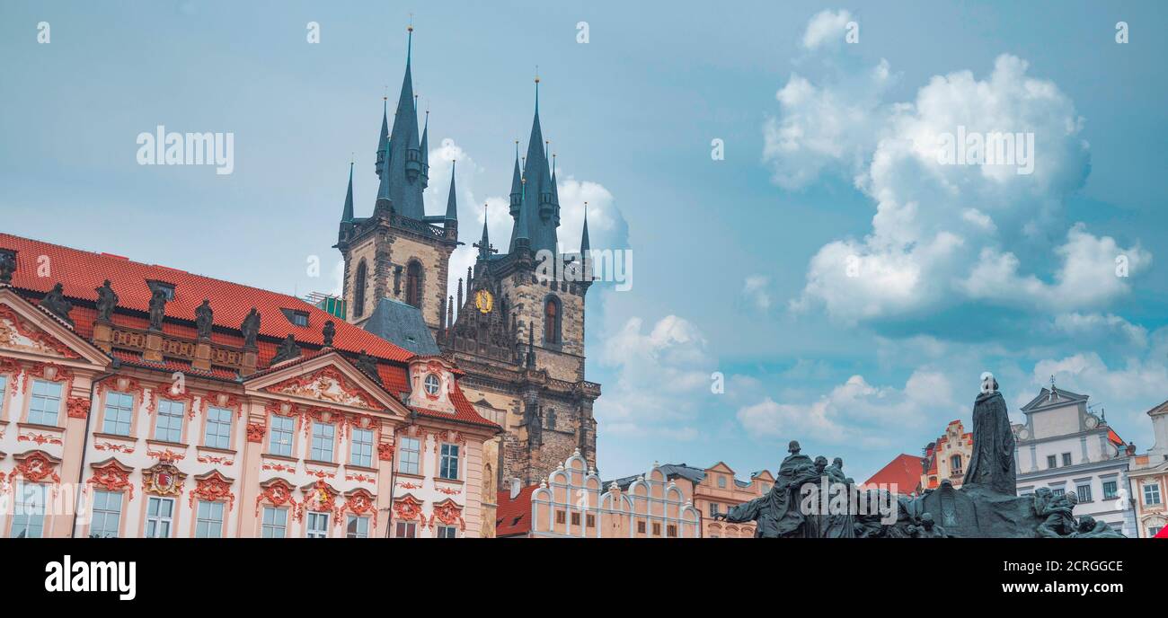 Prague Old town square, Tyn Cathedral. under sunlight Stock Photo - Alamy