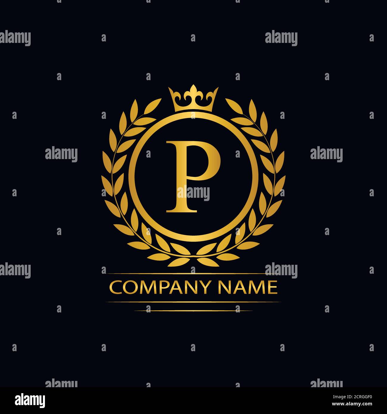Golden Letter P laurel wreath template logo Luxury gold letter with ...