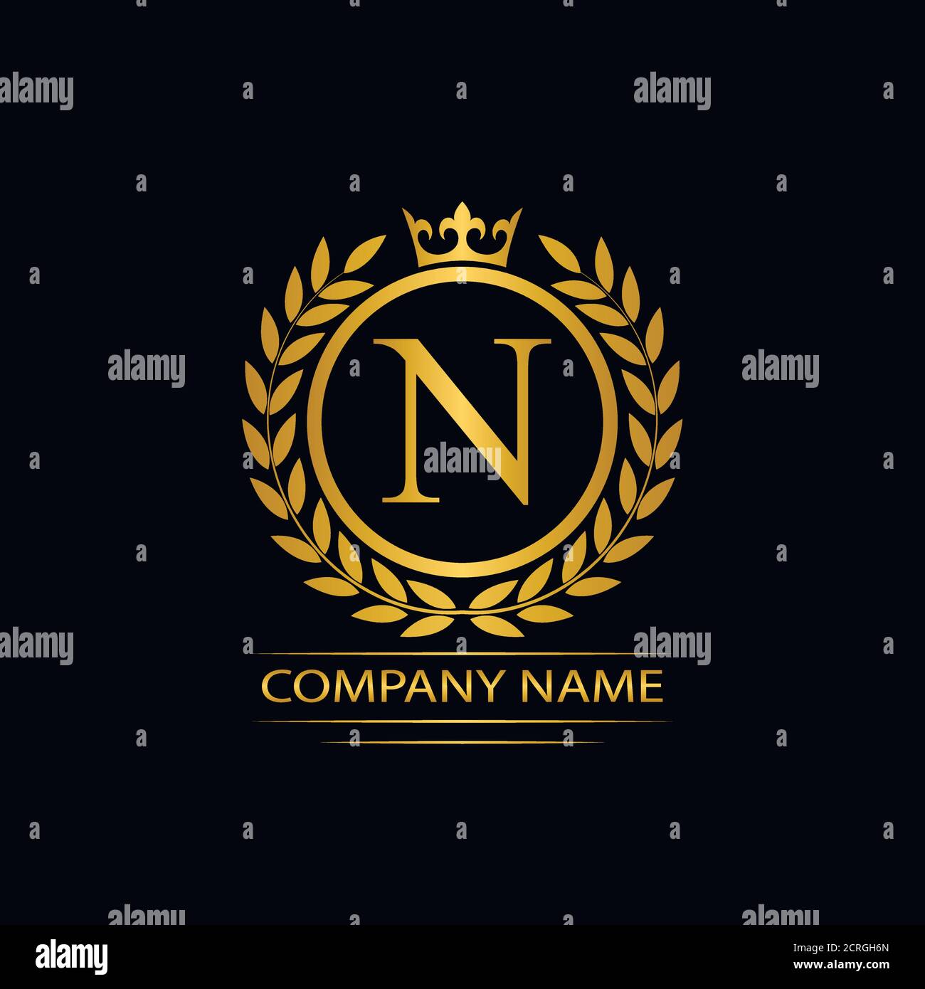 Golden Letter N laurel wreath template logo Luxury gold letter with ...
