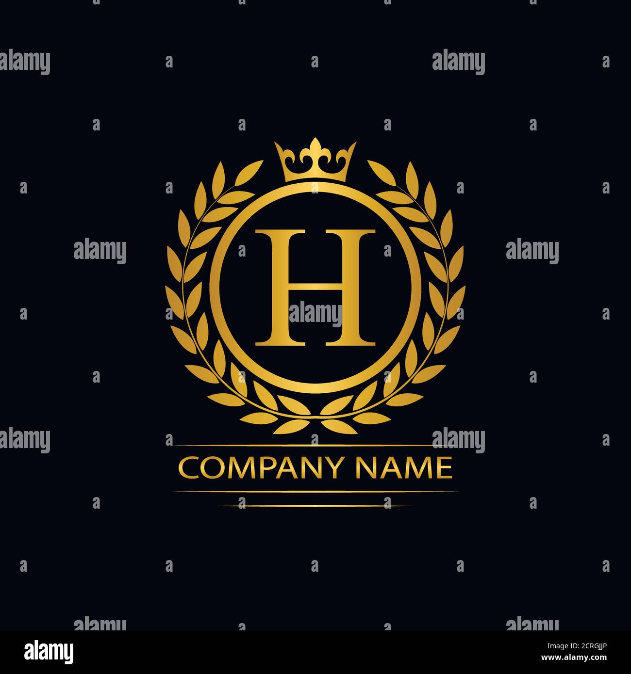 Golden Letter H laurel wreath template logo Luxury gold letter with ...