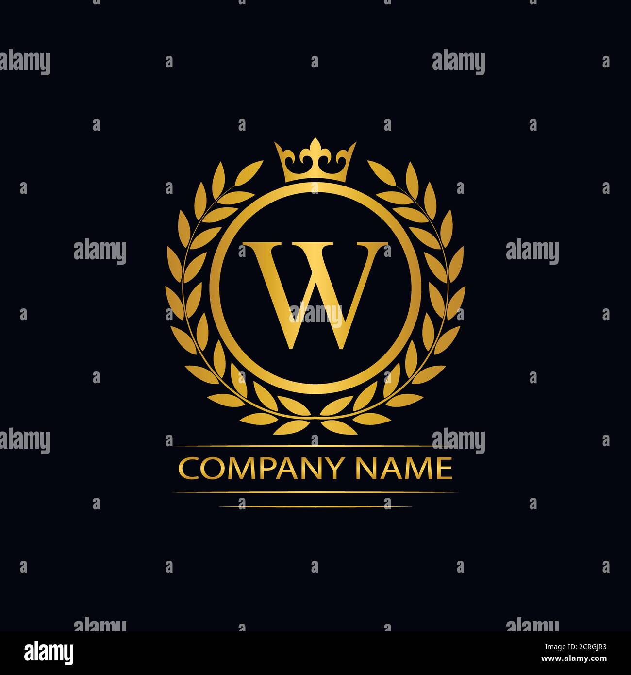 Golden Letter W laurel wreath template logo Luxury gold letter with ...